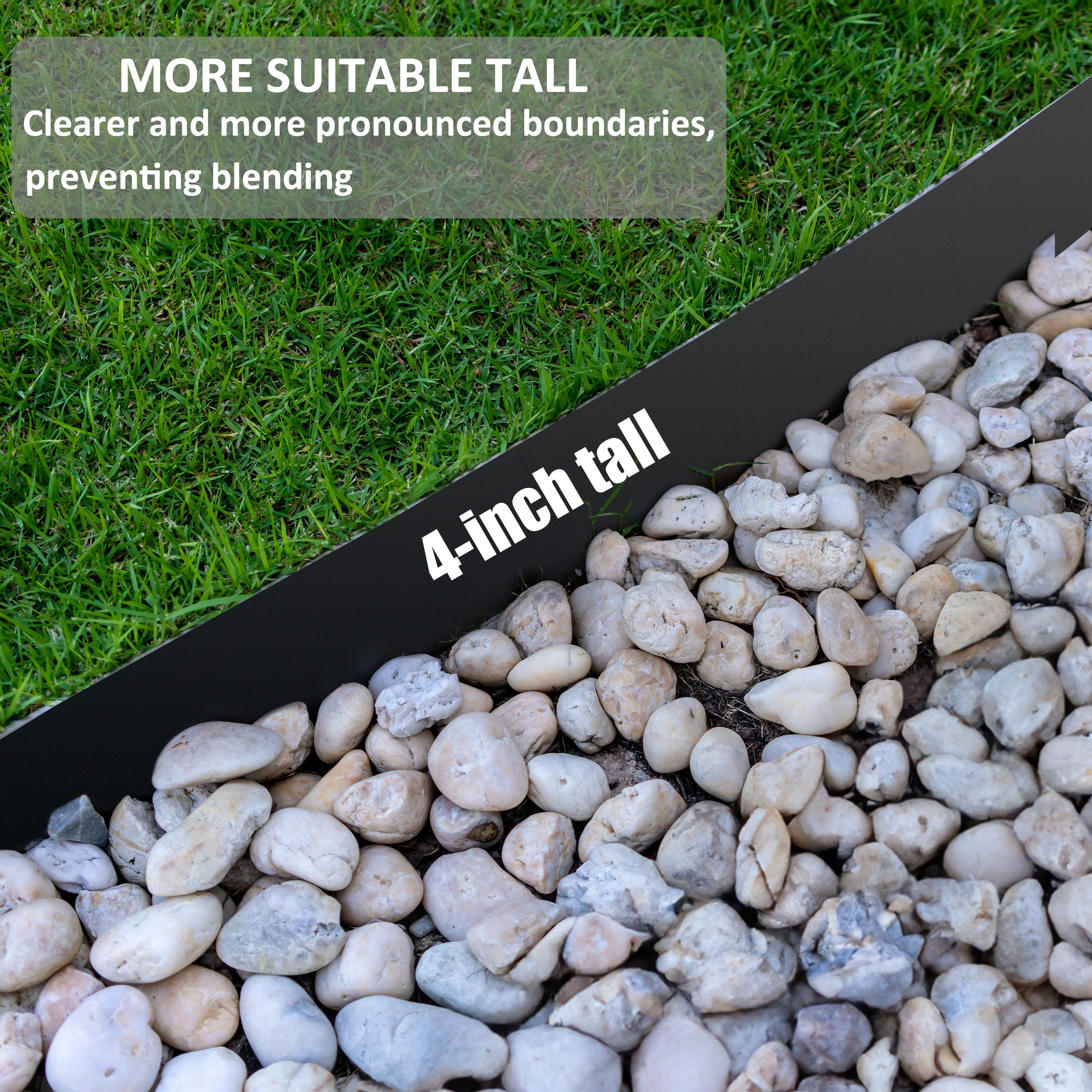 STN 4 in Tall Landscape Edging 66 FT No-Dig Garden Edging with 60 Spikes,Plastic Landscape Edging Border for Lawn Landscaping and Flower Beds (Black 66 FT x 4 in)