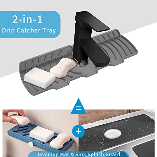 Silicone Faucet Handle Drip Catcher Tray,Sink Mat、Sink Protectors for Kitchen Sink Accessories Sponge Holder,Drip Protector Splash Countertop,Bathroom Faucet Accessories Drying Pad (Gray 1PCS)