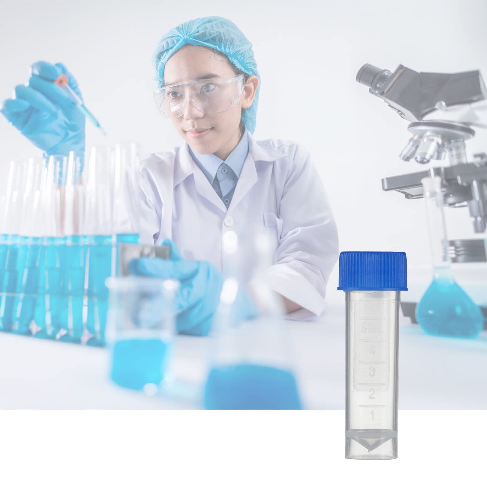 USAMILY 5ml Plastic Cryo Tubes, Graduated Test Tube with Blue Screw Caps for Laboratory, 50pcs