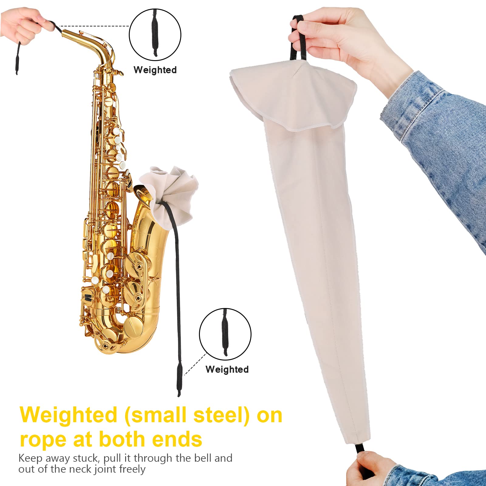Saxophone Cleaning Kits with Case for Saxophone and Clarinet Flute Trumpet Instruments,8PCS Saxophone Mouthpiece Cushion,Mouthpiece Brush Microfiber Cleaning Cloth(Beige)