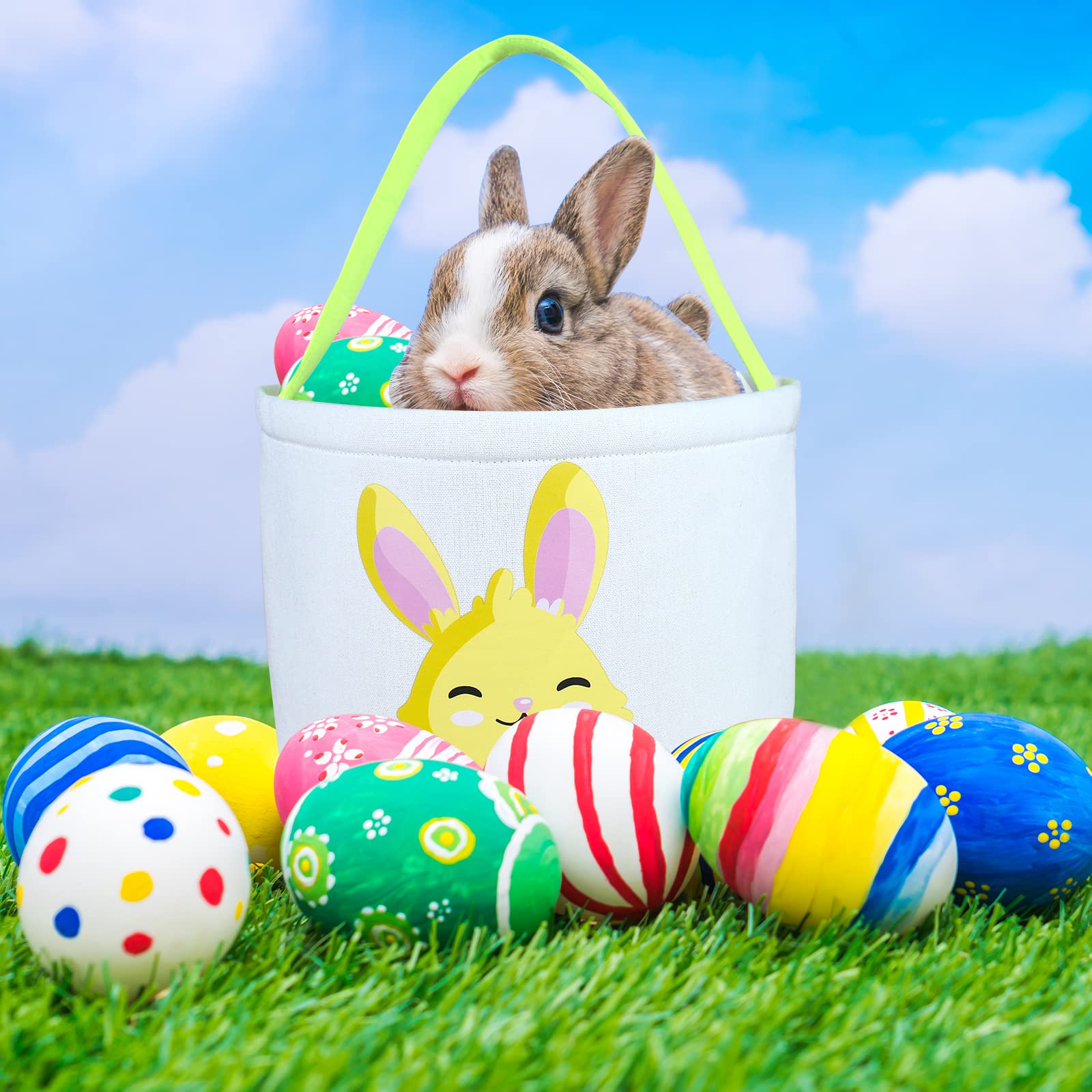 ZXSWONLY 3PACK Easter Baskets for Kids, Canvas Easter Basket Empty, Easter Bunny Basket Bulk for Boys/Girls, Perfect for Easter Eggs Hunting, Party Decoration and Carry Gifts/Candy/Eggs.