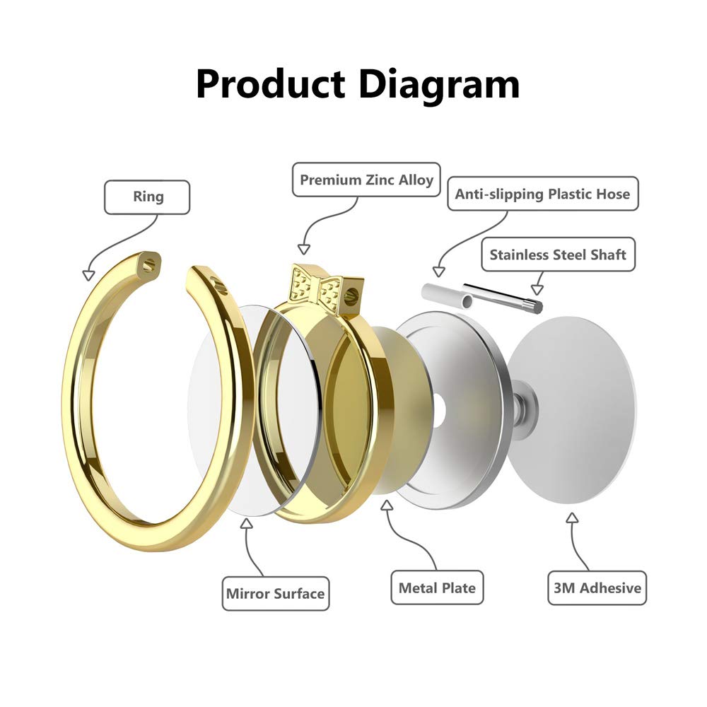 Mirror Finger Ring Holder, ICEYA Cell Phone Ring Stand Holder 360°Rotation Case Ring Grip Mount for iPhone 7/7 Plus, Galaxy S8/S8 Plus and Other Smartphones (Gold)