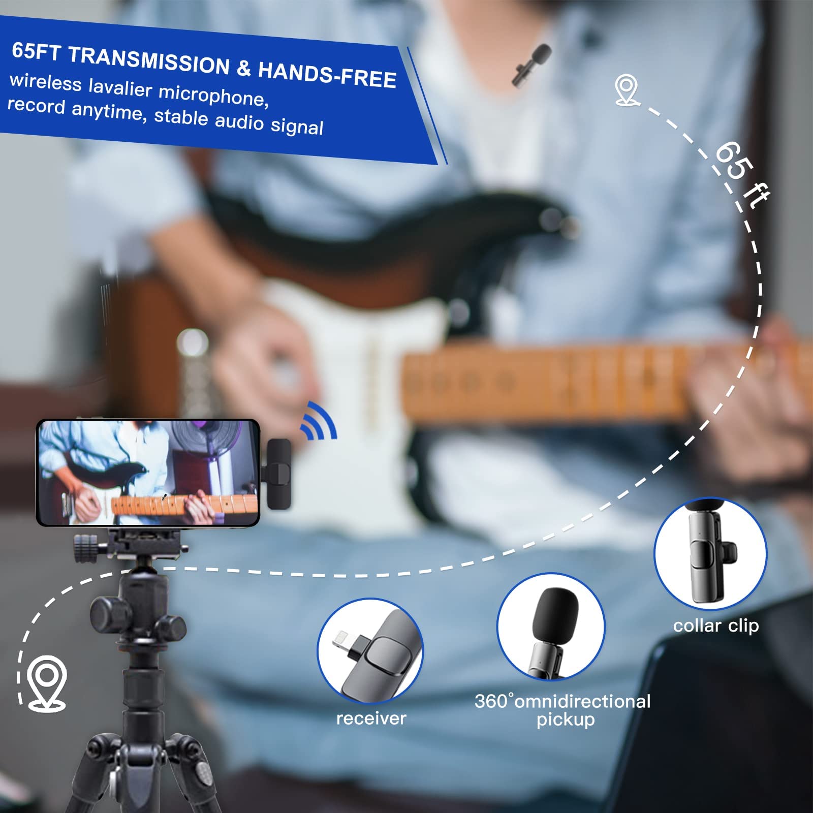 SiuSiuG Wireless Microphone for iPhone iPad, Mini Wireless Lavalier Mic, Professional Plug-Play Microphone, Clip on Microphones for Video Recording Interview