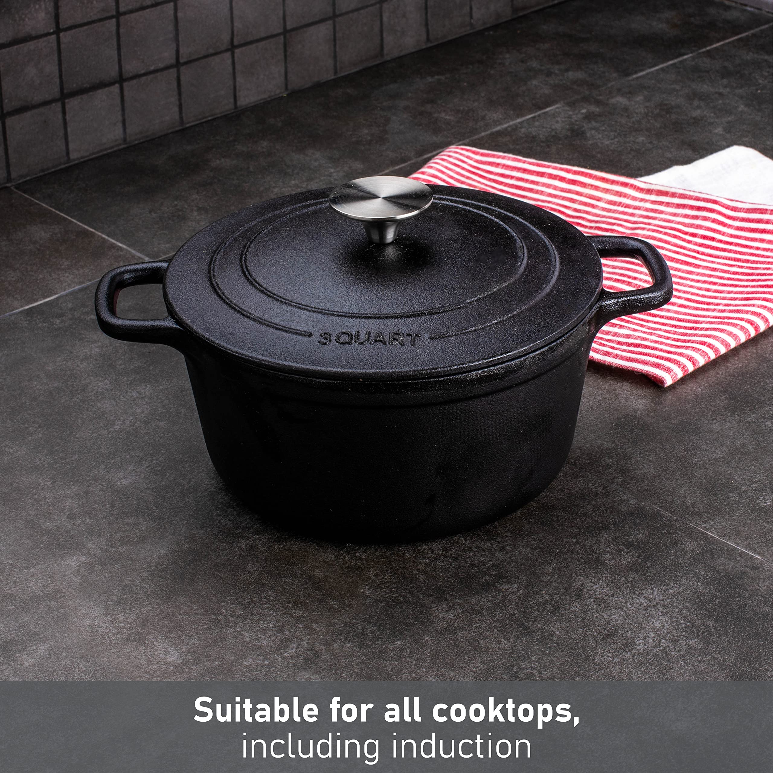 MasterPRO Pre-Seasoned Cast Iron Dutch Oven Skillet - Cooking Pot with Lid for Indoor and Outdoor Use β BBQ Grill, Fire, Oven Safe Camping Cookware, 3 Quart, Black