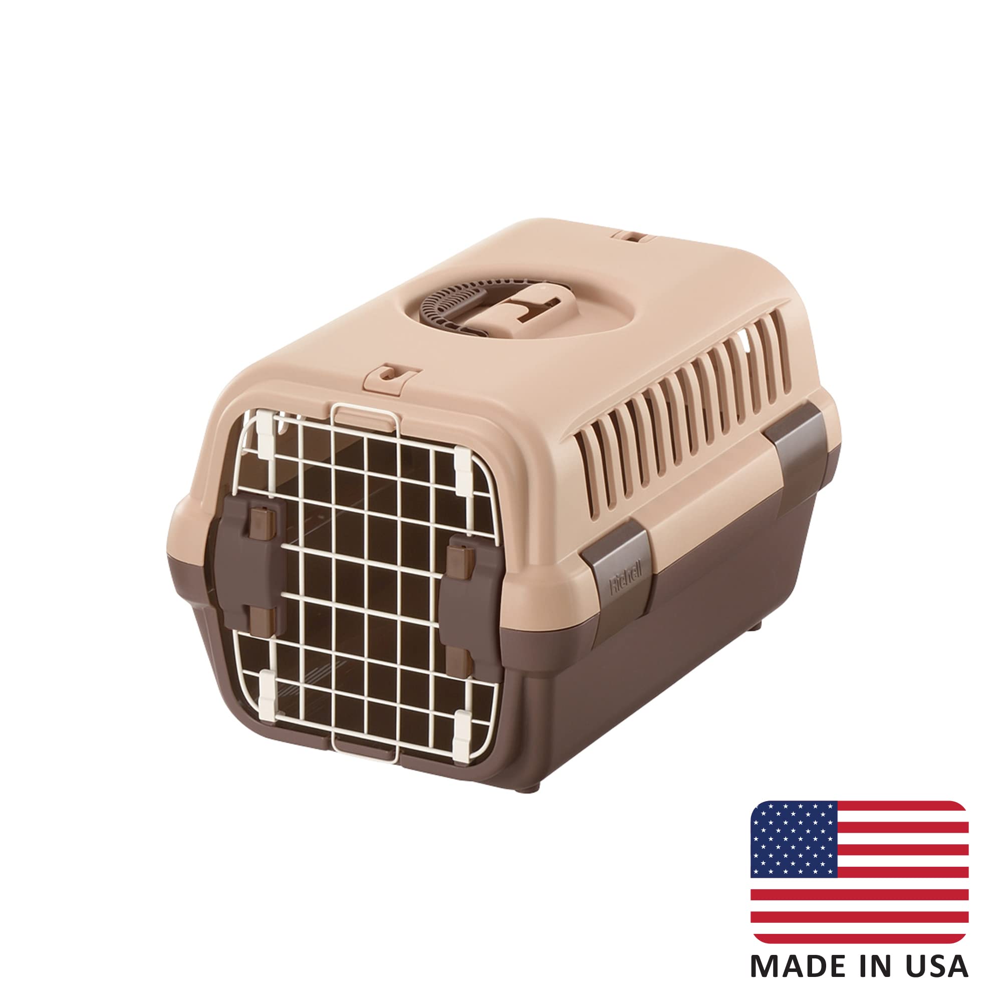 Richell Pet Travel Carrier Size Small in Brown, Travel Carrier or Crate for Dogs & Cats up to 11 lbs.