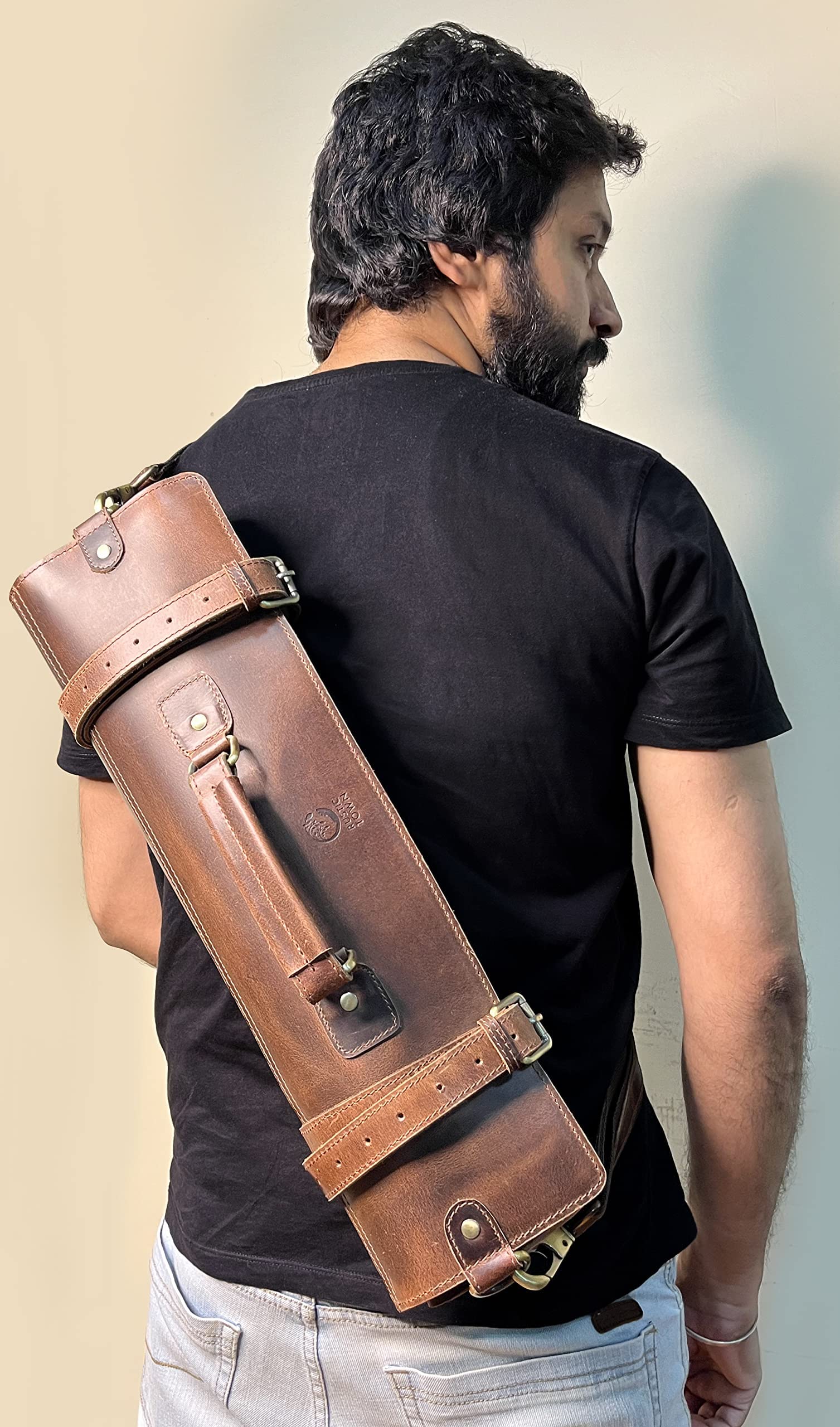 RUSTIC TOWN Leather Knife Roll Storage Bag With Tool Roll Up Pouch Travel-Friendly Chef Knife Case Roll