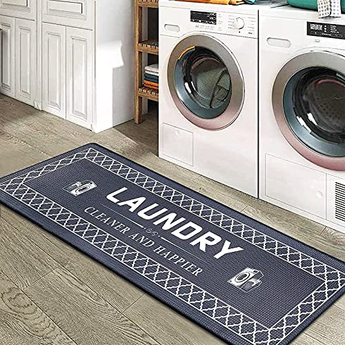 Runner Rug, 17"x59" Laundry Room Rug Memory Foam Cushioned Laundry Rugs and Mats PVC Water Proof Carpet No-Slip Anti Fatigue Floor Mat for Laundry Room,Kitchen(Black)