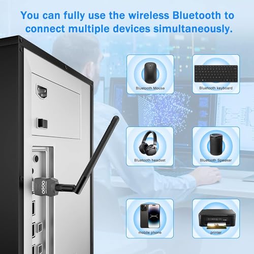 USB Bluetooth Adapter 5.3 for Desktop PC, Plug & Play Long Range Class 1 EDR Bluetooth Dongle Receiver 328FT/100M for Laptop Computer Connect Speaker Keyboard Headphones Support Windows 11/10/8.1,Grey