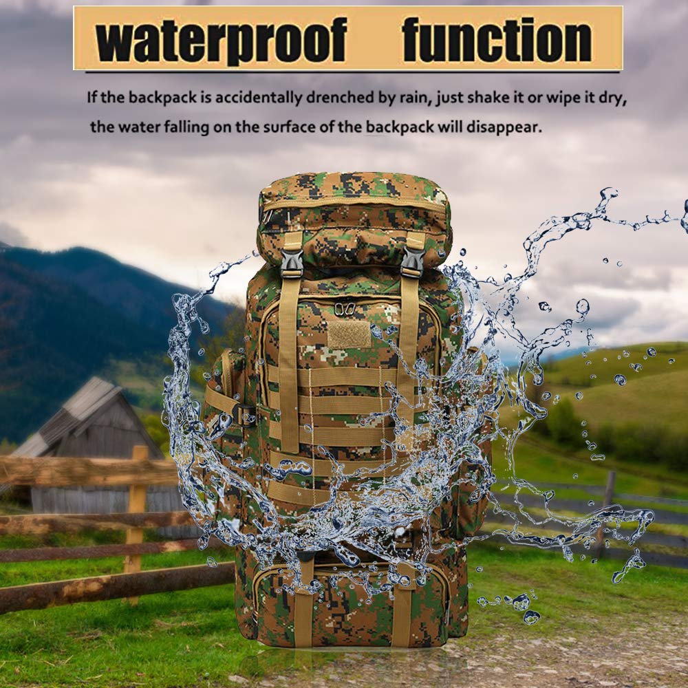 ÖSSZEFUT 70L 80L Tactical Backpack Waterproof For Men Hiking Camping Military Backpacking Backpack Tactical Rucksack Travel Hunting Survival Waterproof Large Backpack (Camouflage)