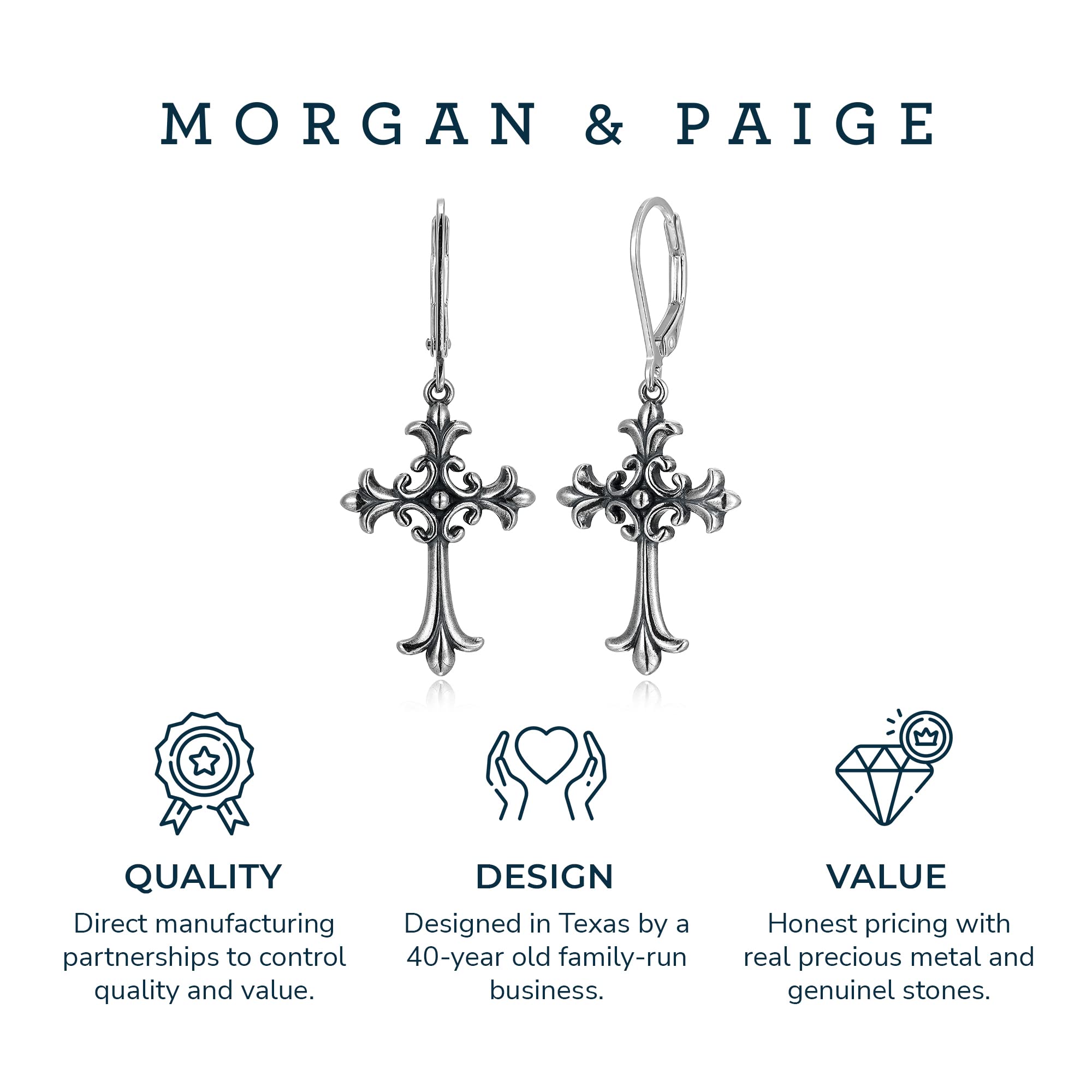 MORGAN & PAIGE Celtic Cross Celtic Knot Dangle Earrings for Women - 925 Sterling Silver Drop Earring Design, Lightweight and Hypoallergenic for Sensitive Ears with Secure Clasp