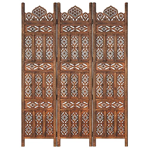 Matalde Hand Carved 3 Panel Room Divider with Beautifully Carved Pattern, 3.93' Wooden Folding Privacy Screen, Freestanding Partition Wall Divider for Office, Home, Christmas Decoration, Dark brown