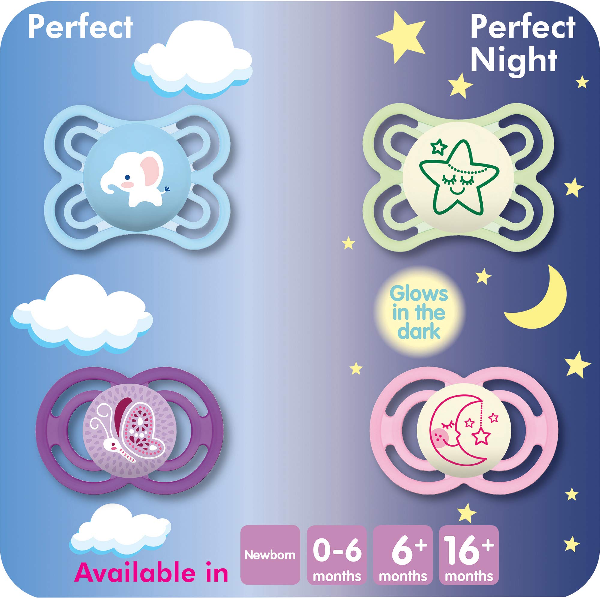 MAM Perfect Baby Pacifier, Patented Nipple, Developed with Pediatric Dentists & Orthodontists, 1 Pack, 6-16 Months, Girl