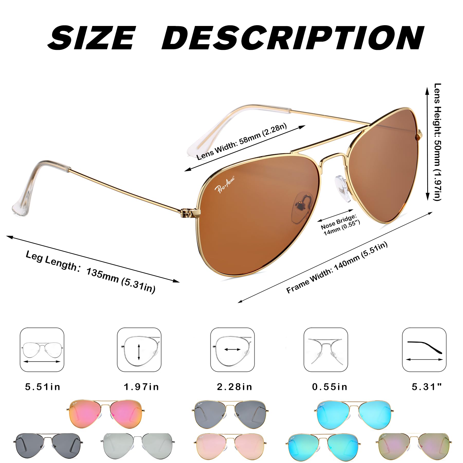 Pro Acme Classic Polarized Aviator Sunglasses for Women Men, Driving Sun Glasses Polarized Lens Lightweight Metal Pilot Frame UV400 Protection (Gold | Brown | With Logo)