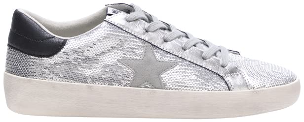 Mi.iM Brady Rubber Sole Lace-up Rhinestone Glitter Leather Suede Star Sneakers (8.5, Silver)