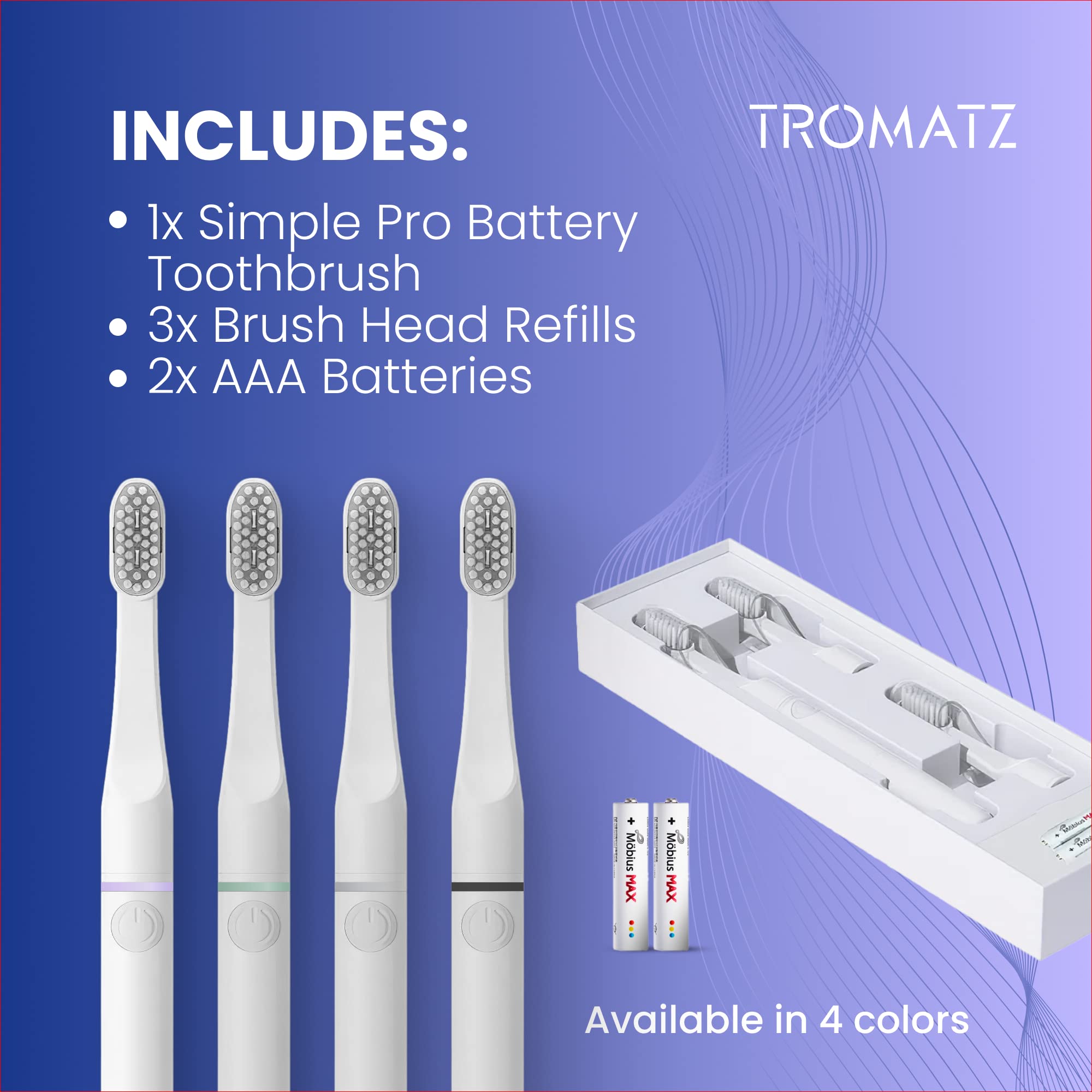 Tromatz Simple Pro Battery Powered Electric Toothbrush, Gentle & Deep Cleaning with New Bioelectric Microcurrent Wave Technology | for Sensitive Teeth & Gums - Black
