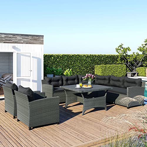 Lifeand Patio Rattan Dinning 6-Piece Outdoor Wicker Sofa Set, Gray
