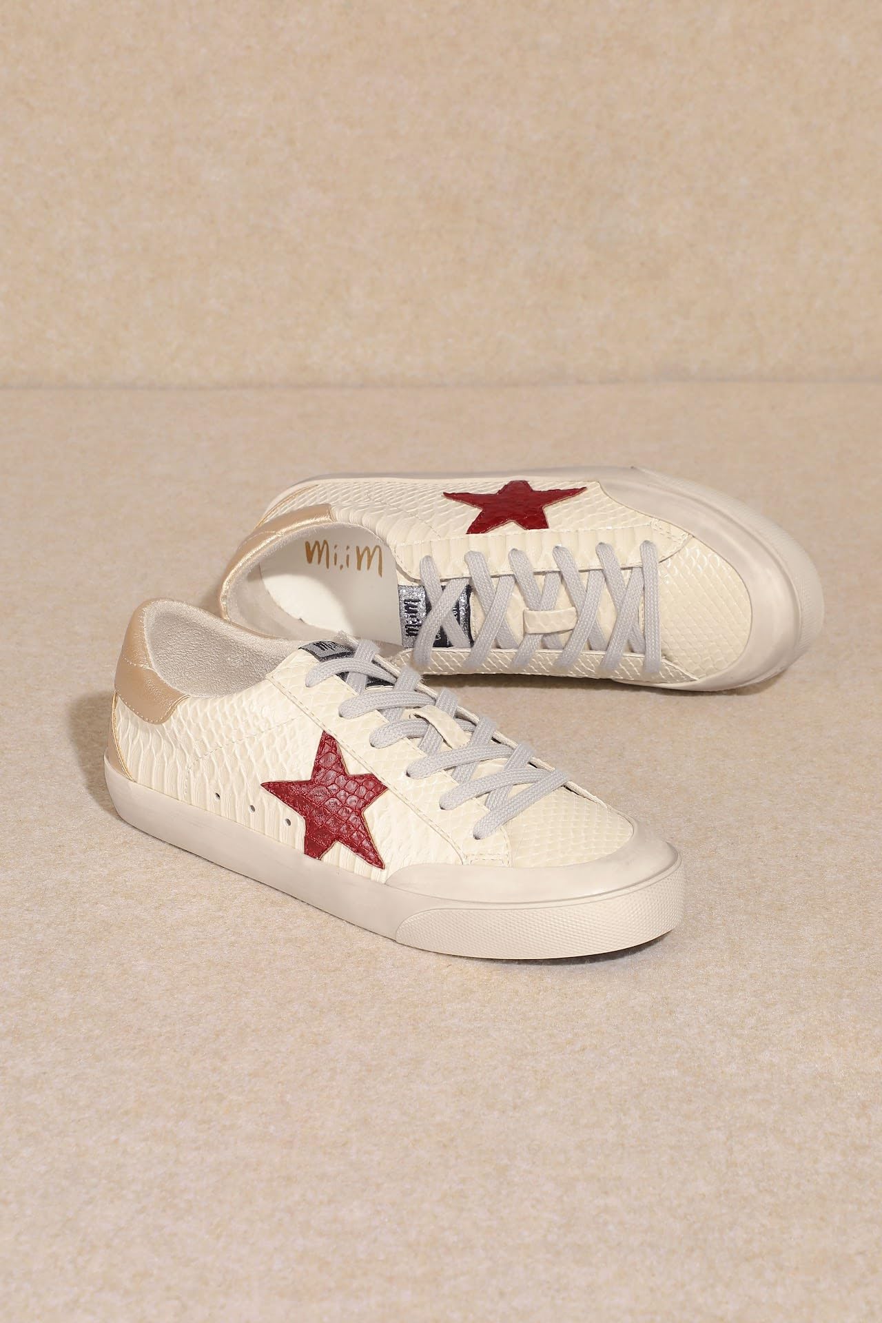 Mi.iM Sadie Rubber Sole Lace-up Leather Star Sneakers (7.5, Beige)