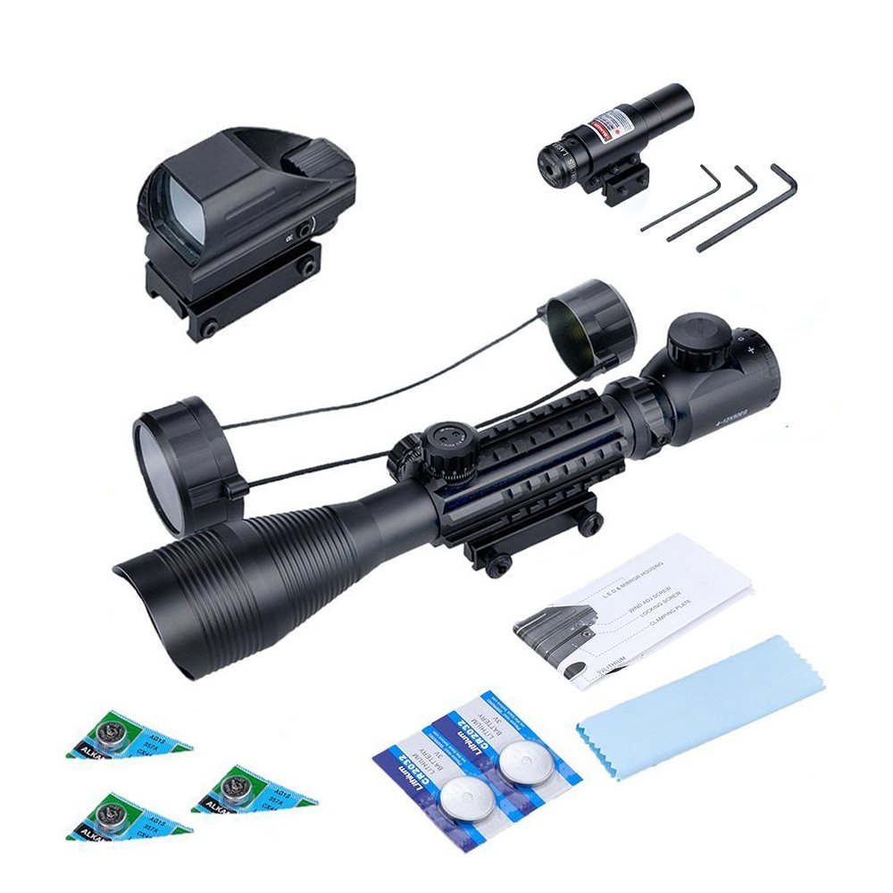 Riflescope 4-12X50&4-16x50AOEG Black Matte Finish Rifle Dual Illuminated Tactical Optical Scope Combine Reflex Sight Dot for Hunting Enthusiast and Experienced (4-12x50 Red)