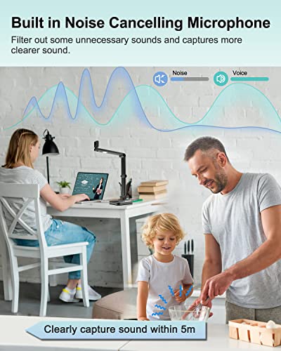 VIZOLINK 8MP Document Camera & Webcam with Noise-Canceling Microphone, A3-Size Capture, Auto Focus, 3-Levels Adjustable Brightness, for Live Demo, Home Office, Remote Teaching