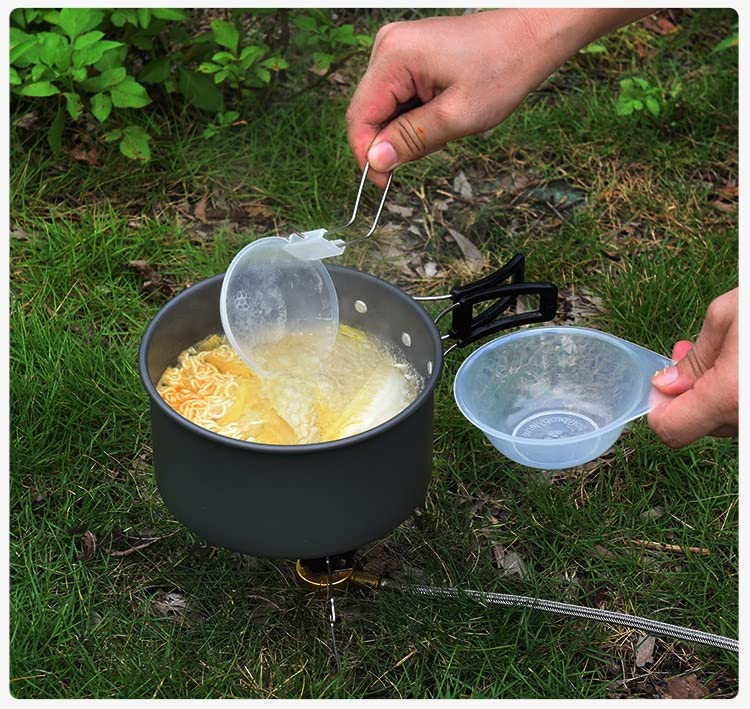 Outdoor Camping Cookware Set with Pot Pan and Kettle,Camping Cookware Mess Kit Portable Hiking Backpacking Cooking Pot Set Survival Cooking Gear Lightweight Cookware(B-Black)