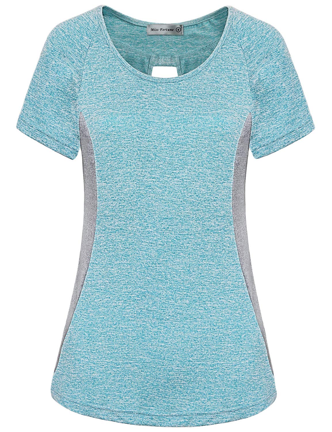 MISS FORTUNE Workout Tshirt Women Activewear Tops Short Sleeved Gym Shirts Quick Dry Hiking Clothes Plus Size Aqua Green X-Large