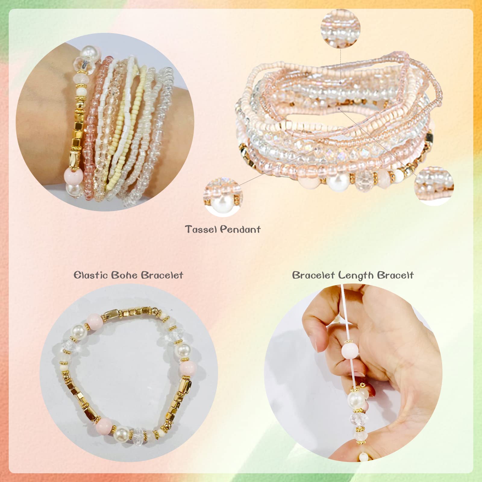 Svovin 1-8 Sets Bohemian Stackable Bead Bracelets for Women Men Stretch Multilayered Bracelet Set Boho Multicolor Jewelry C