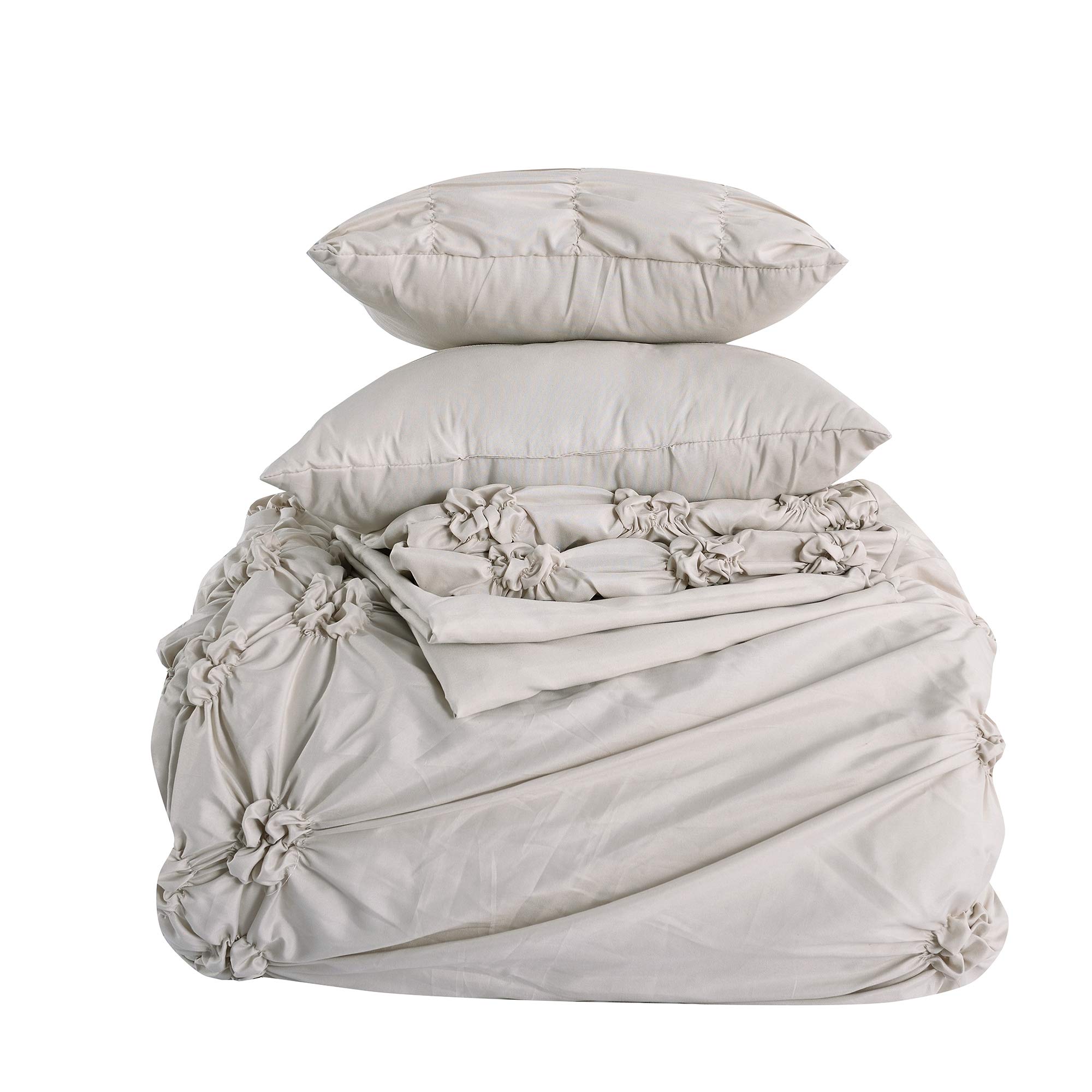 Modern Threads - Sophie Comforter Set - Comforter, Shams, Decorative Pillows, Euro Shams - Soft Microfiber Brushed Bed Set - Machine Washable - Sand