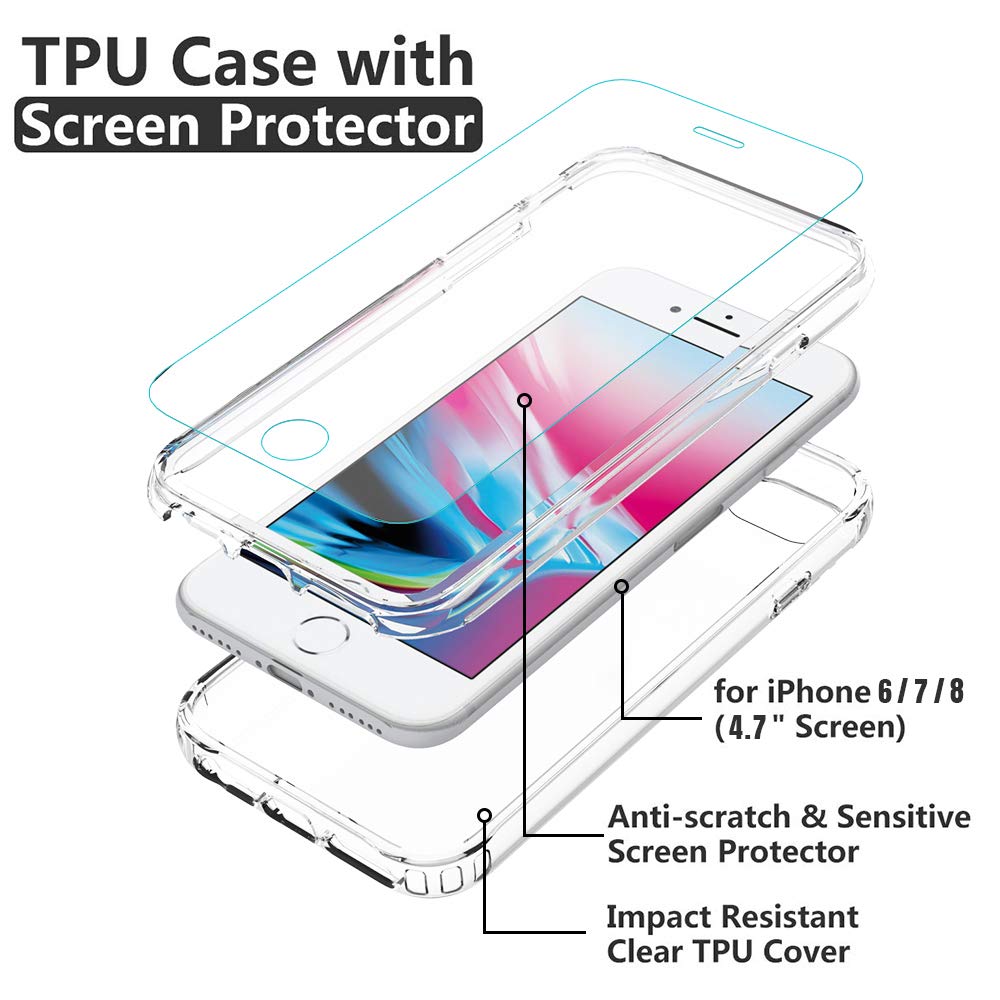 Misscase iPhone 8/ SE 2022 Case,iPhone 7 Clear Case,[Tempered Glass Screen Protector] Full Body Protective Shockproof Hard Plastic & Soft TPU Case for iPhone 8/7 (4.7 inch) Clear