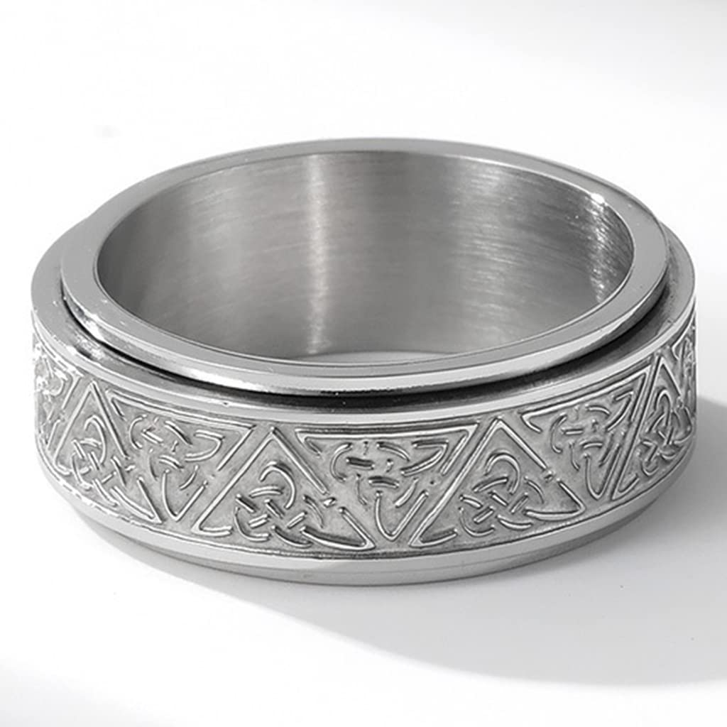 Stainless Steel Celtic Knot Vikings Rotating Spinner Wedding Band Statement Anniversary Ring (Silver, 8)