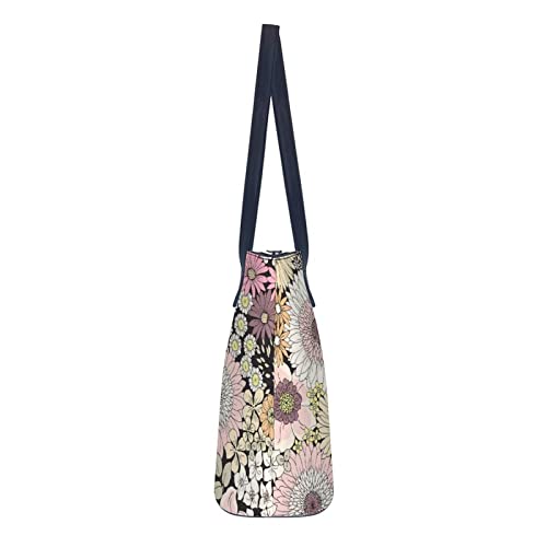 Scattered Flowers Women's Tote Bag PU Leather Shoulder Bag Handbags Purse For Work Shopping Travel