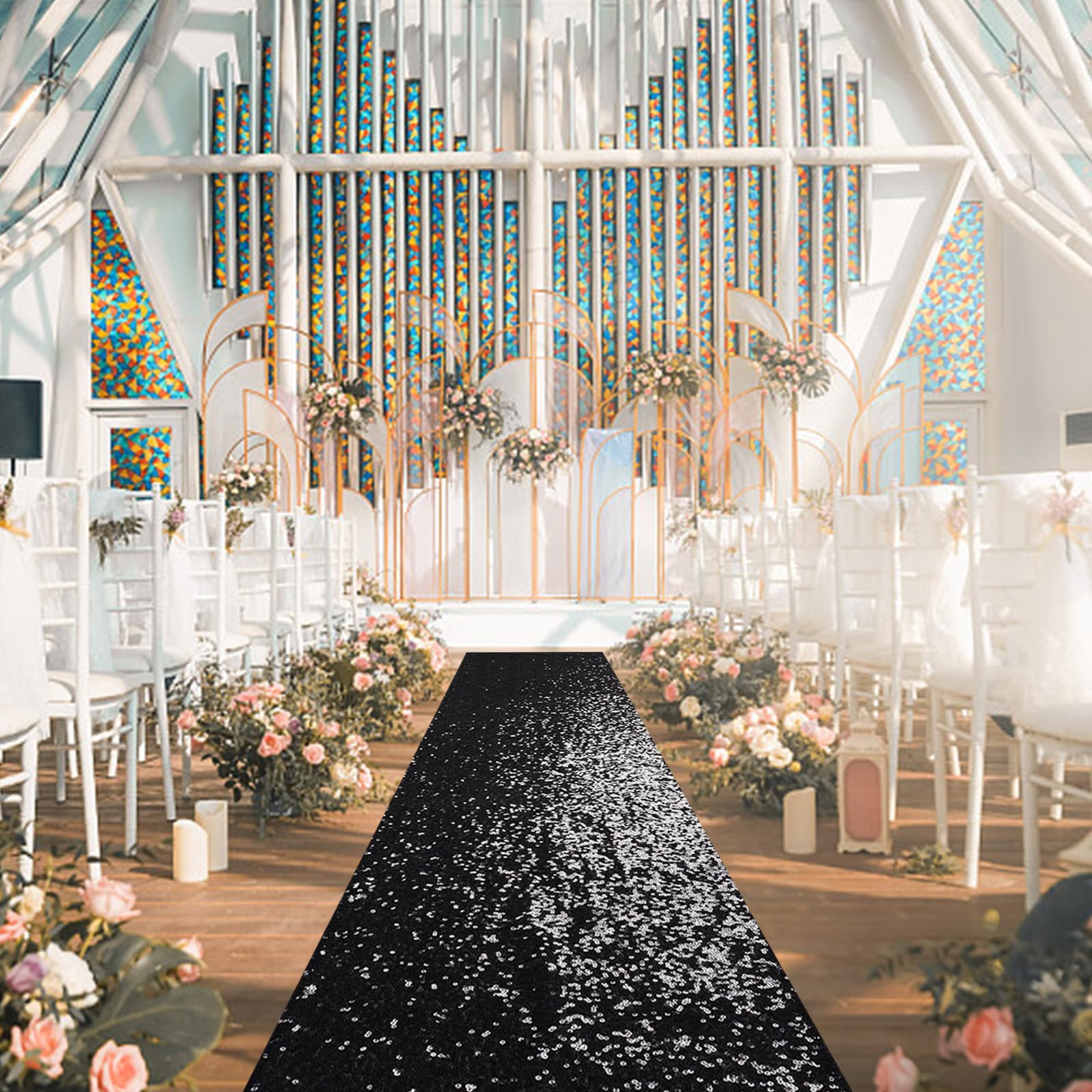 Wedding Aisle Runner White 2FTx15FT Sequin Carpet Runner for Wedding Sparkly Runner Rug for Indoor Outdoor Weddings Engagement Ceremony Decoration