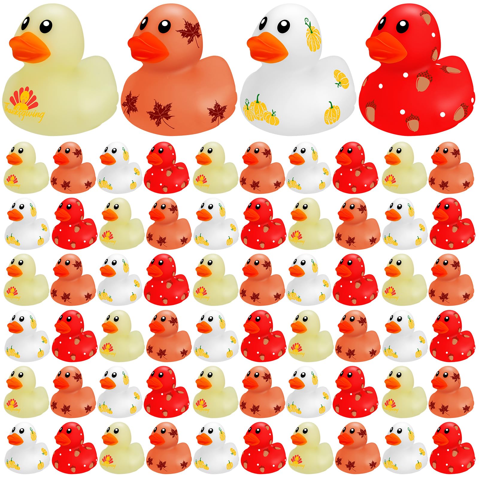 Libima 24 Pcs Thanksgiving Rubber Ducks 2'' Mini Fall Rubber Duckies with Pumpkin Leaf Turkey Patterns Autumn Themed Float Ducks for Thanksgiving Party Decoration Baby Shower Toy Class Game Reward