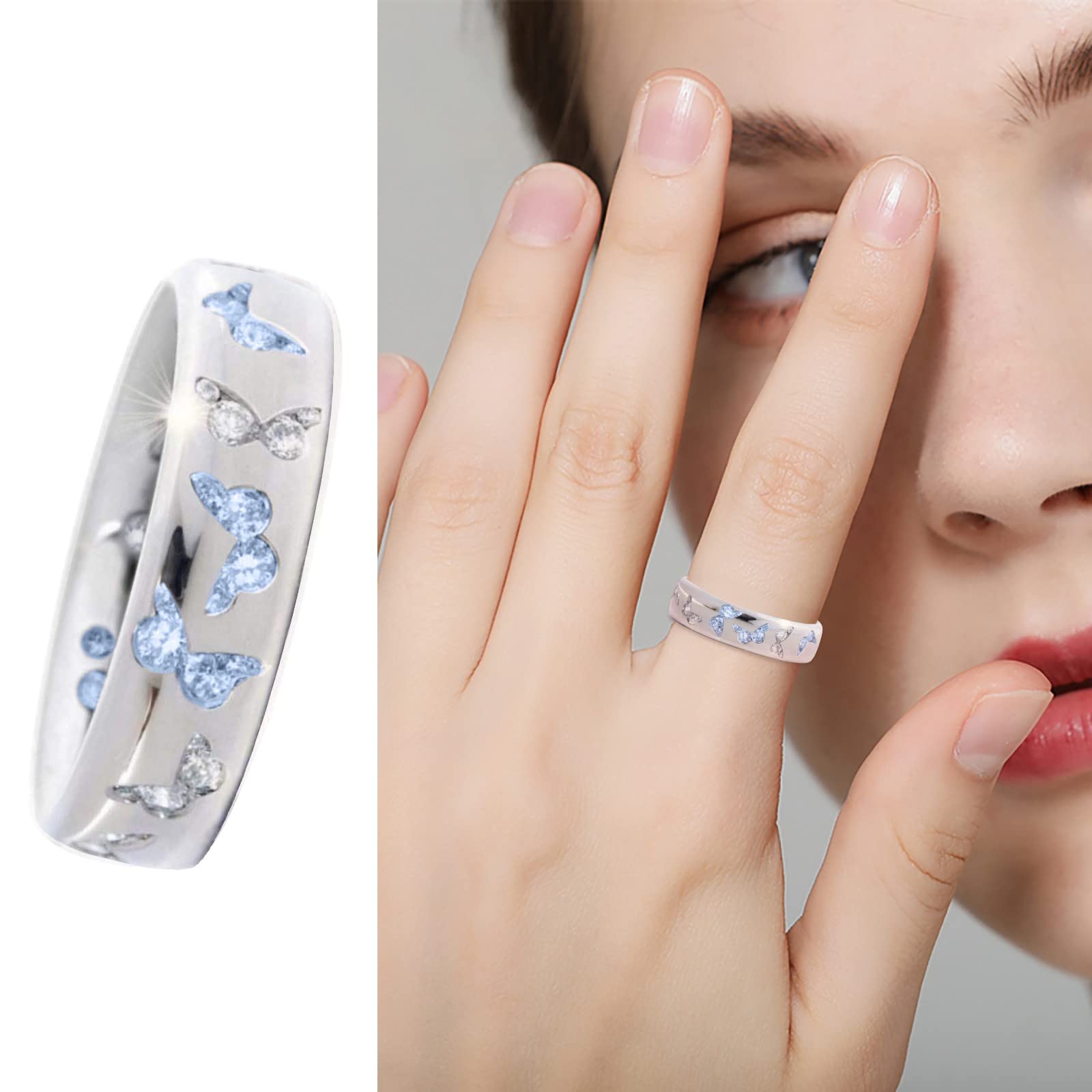 Stainless Steel Anxiety Ring for Women Men Size 6 13 Width 8MM 6 Color Exquisite Ring Black Sand Blasted Finished Silver Rings Sets (a1#, 9)
