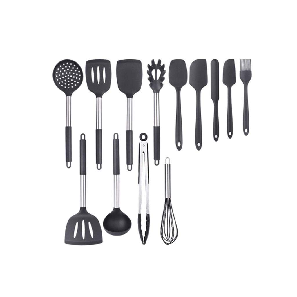 LMMDP 15 PCS Silicone Kitchen Cooking Utensil Set Non-stick Stainless Steel Handle Kitchenware Cookware Tools Set Spatula Shovel Spoon (Color : D)