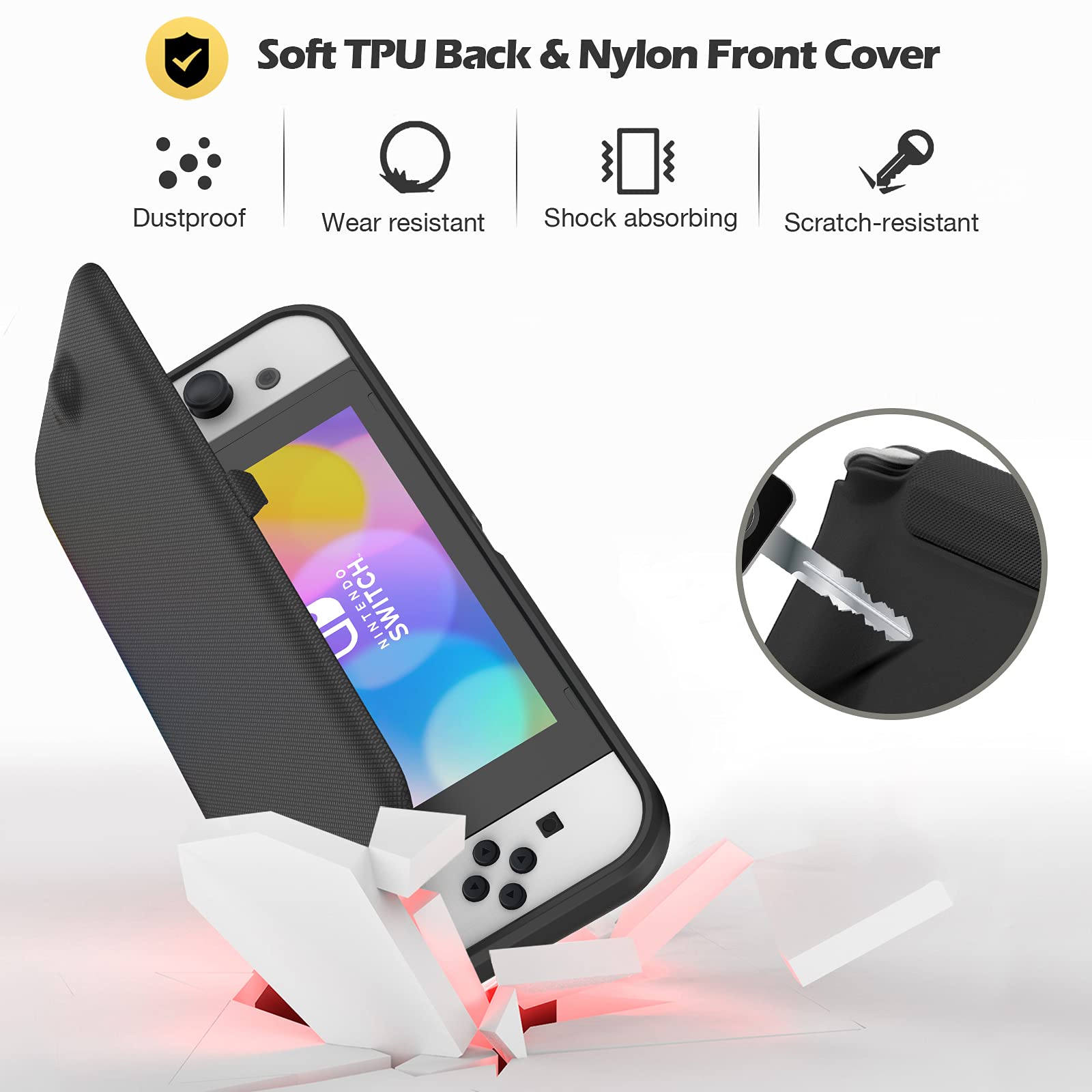 ProCase Flip Cover for Nintendo Switch OLED Model 2021 with 2 Screen Protectors, Switch OLED Protective Case with Magnetically Detachable Front Shell -Black