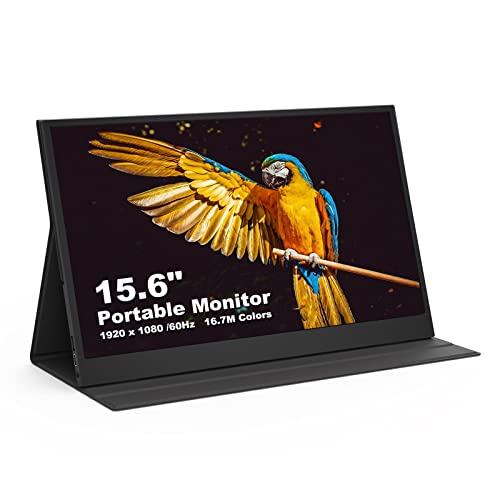 WWJ 15.6 Inch 1080P USB-C Mini HDMI Computer Monitor, Smart Case, Speaker, IPS Computer Monitor