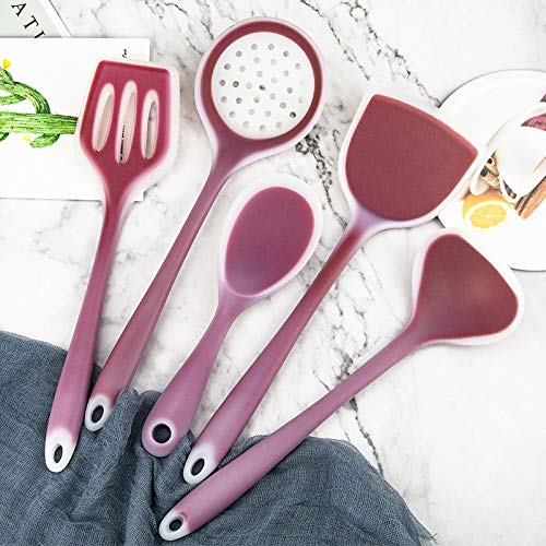 LMMDP 5Pcs Kitchen Utensil Set Silicone Kitchen Tools Non-Stick Cooking Tools Set Spoon Shovel Colander Cooking Utensil for Kitchen