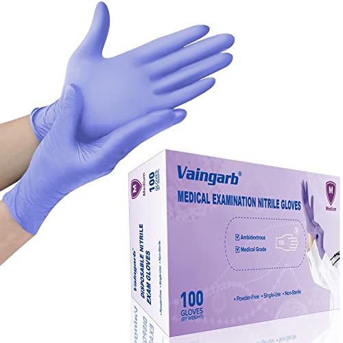 Vaingarb Nitrile Exam Gloves 100 Count Medium Purple Disposable Medical Gloves Case of Bulk Powder Free Examination Glove