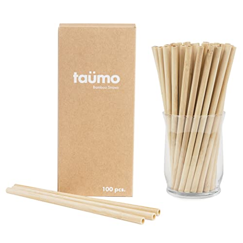 Thick & Heavy-Duty Compostable Bamboo Straws - Disposable & Biodegradable Straws for Cocktail Parties, Wedding, Barbeques, Coffee & On-the-Go Drinks by Taümo