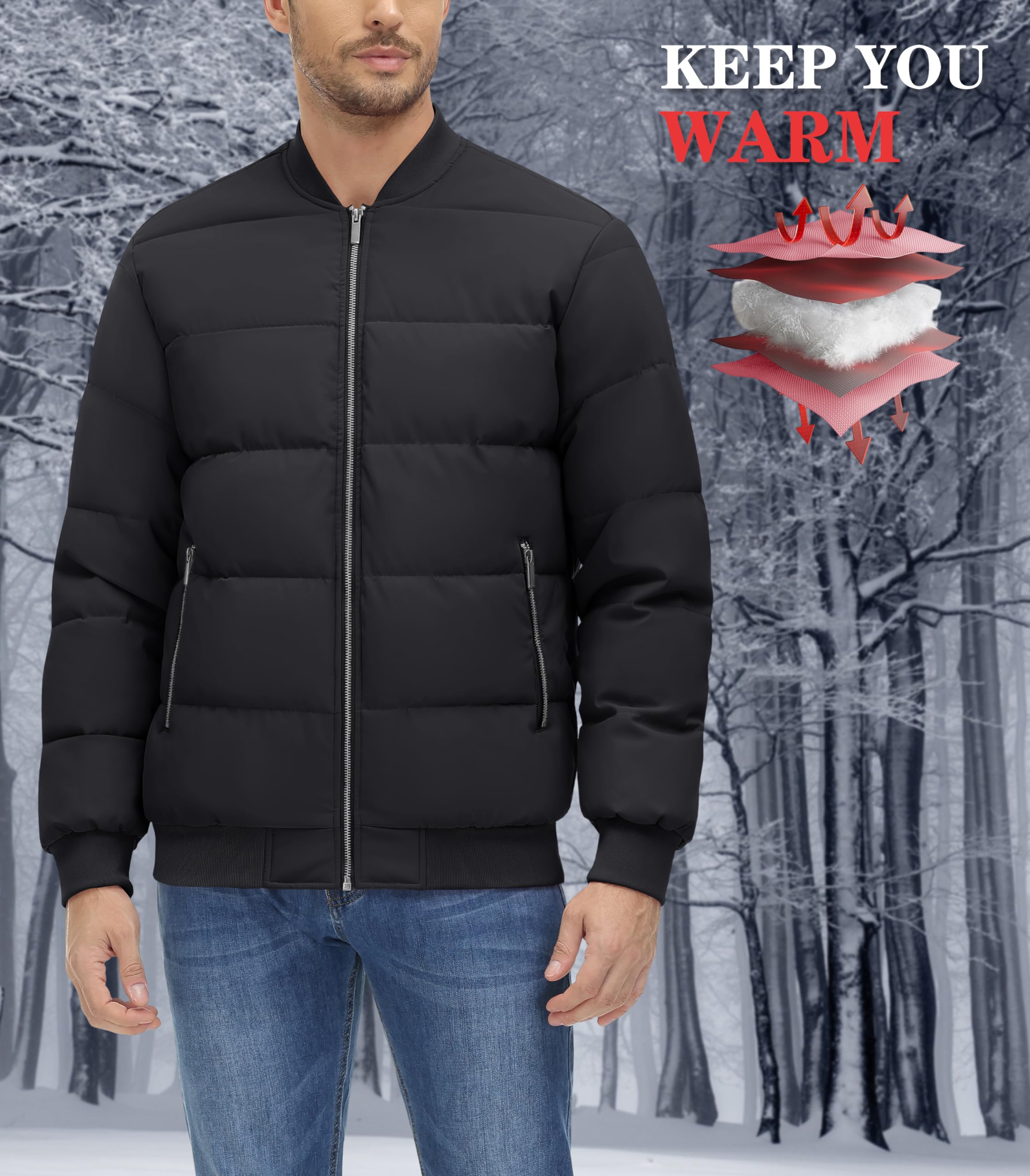 MAGNIVIT Mens Winter Jackets Light Weight Jacket Athletic Jacket Winter Coats Work Jackets Black Bomber Jacket Windbreaker Jacket