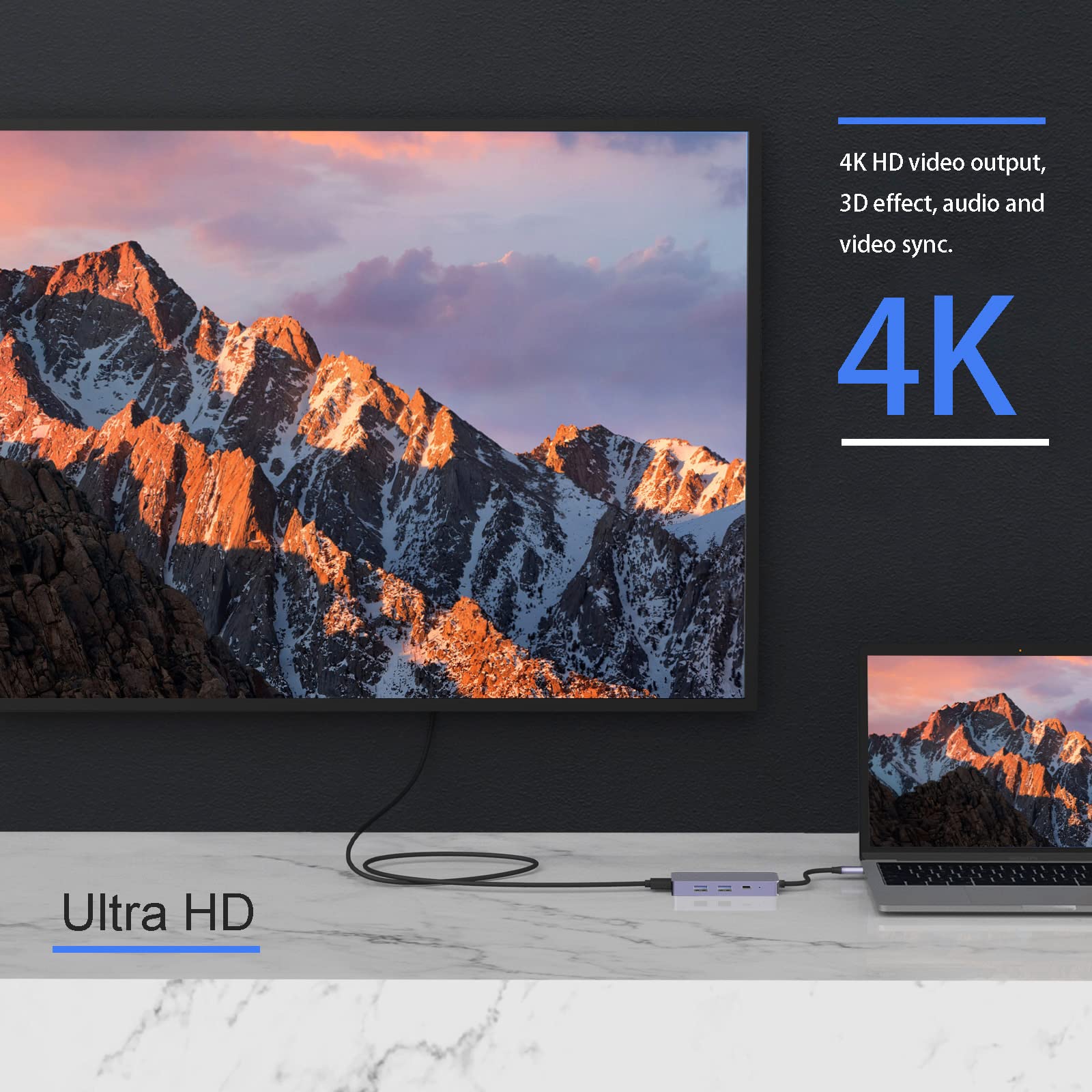 USB C Hub HOPDAY USB C to HDMI Dual Monitor USB C Adapter with 4K HDMI, 100W PD Charging, USB 3.0/2.0, SD/TF Card Reader Lenovo Laptop,Surface Pro