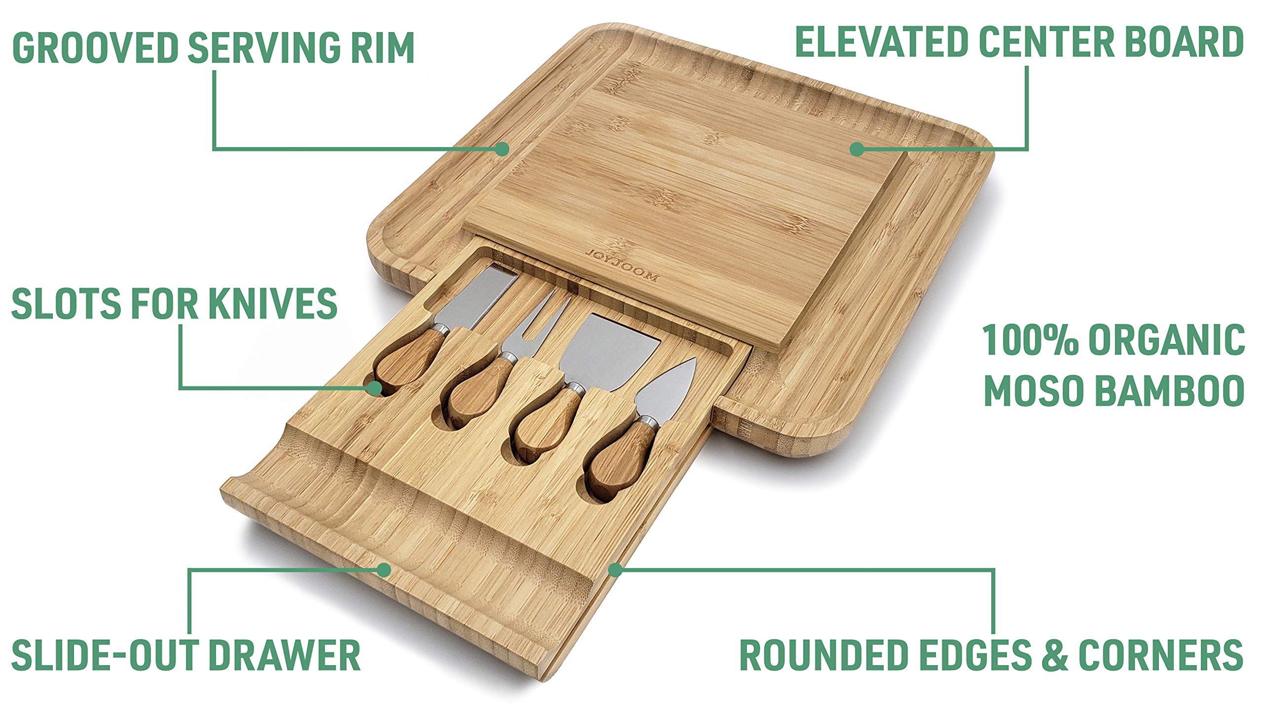 Premium Cheese Board and Knife Set - Bamboo Wood Charcuterie Board Set & Cheese Board Accessories Set - Kitchen Wine & Meat Cheese Serving Platter - Unique Christmas Gifts, Housewarming, Wedding Gift