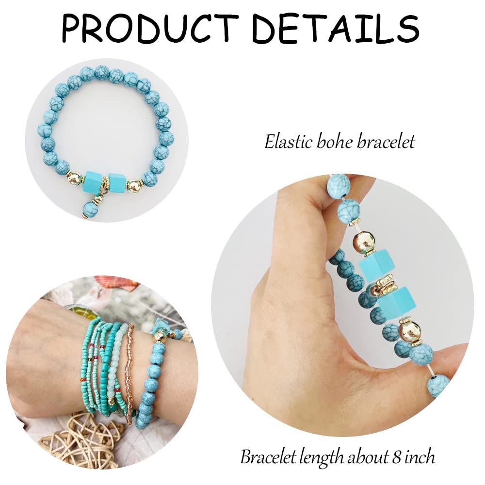 Svovin 8 Sets Bohemian Stackable Bead Bracelets for Women Men Stretch Multilayered Bracelet Set Boho Multicolor Jewelry