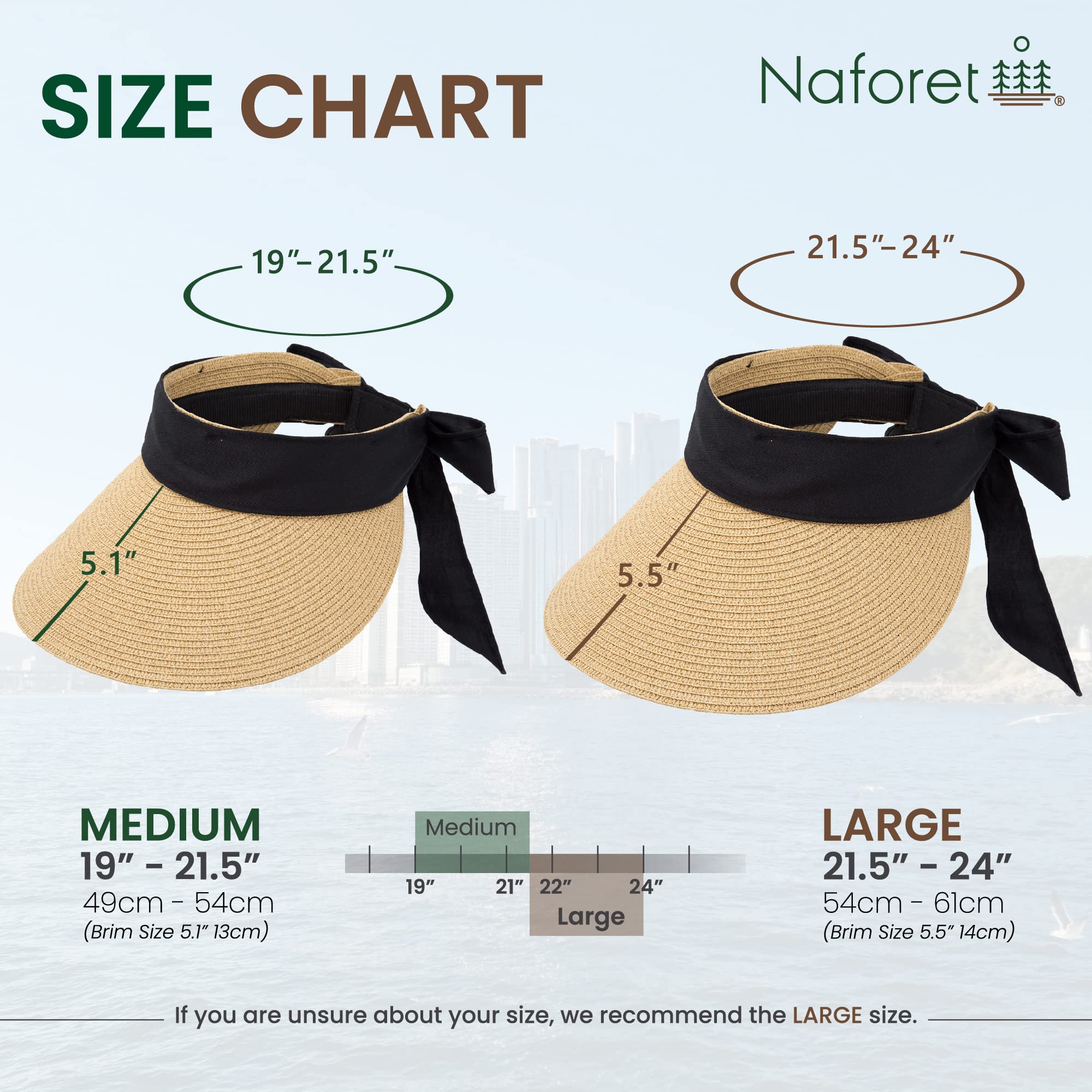 Naforet Womens Sun Hat Sun Visor Tie Back Straw Wide Brim Roll-up Sun Hat Adjustable Packable, Designed in Korea