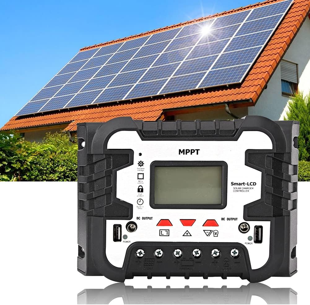 MPPT Solar Charge Controller, 30A/50A/80A Solar Charger Controller MPPT Dual USB LCD Display 2.4A 12V24V IP32 Waterproof Solar Panel Battery Intelligent Regulator(80A)
