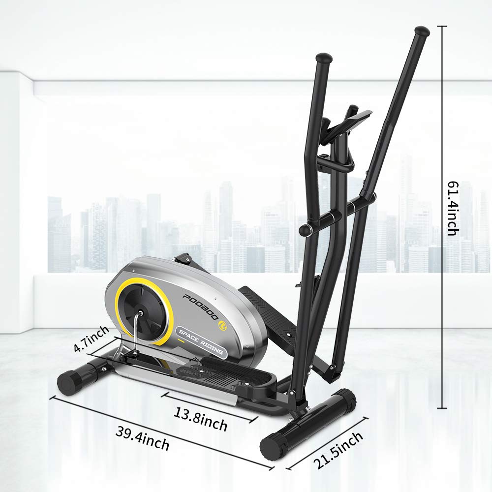 pooboo Elliptical Trainer Magnetic Elliptical Machines for Home Use Portable Elliptical Trainer with Pulse Rate and LCD Monitor (Primrose)