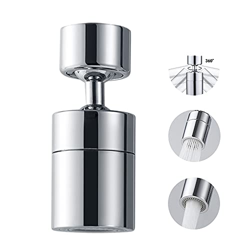 TOEGA 360 Degree Swivel Sink Faucet Aerator,2-FlowBig Angle Water Saving Dual Function,with Gasket Faucet Replacement Part - 55/64 Inch-27UNS Female Thread, 15/16 Inch-27UNS Male Thread Adapters (1)