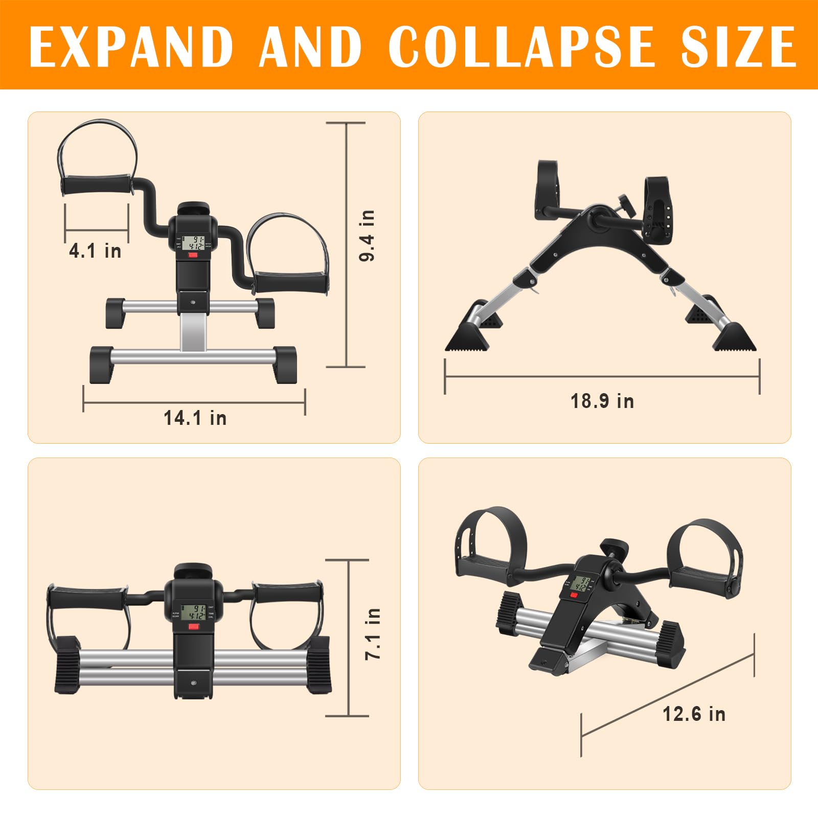 TABEKE Under Desk Bike Pedal Exerciser, Upper & Lower Peddler Exerciser for Arm & Leg Workout, Fitness Folding Exerciser Peddler with LCD Display, Home Exercise Bike for Elderly