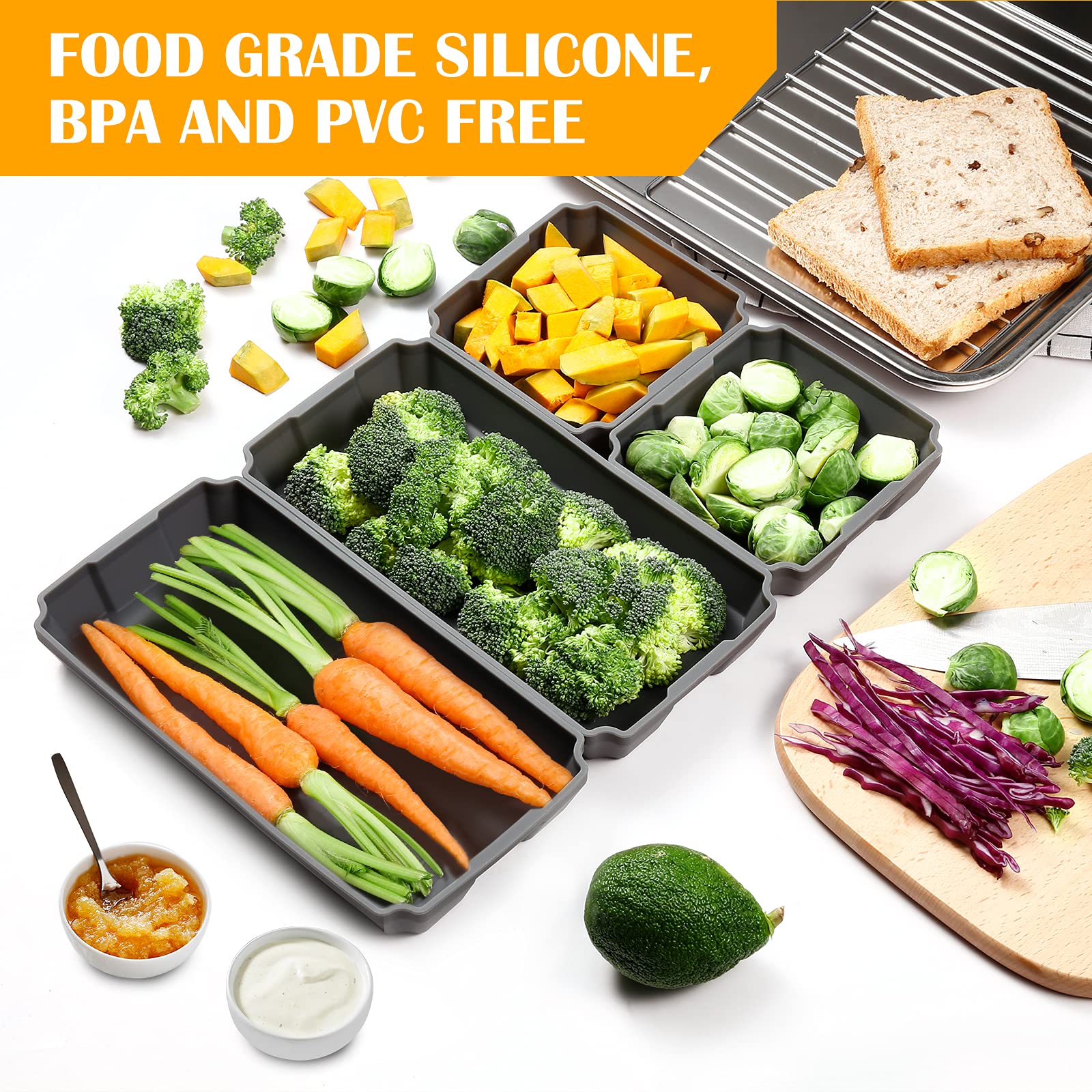 Silicone Sheet Pan Set, XOMOO 2023 puls size 4PCS Nonstick Silicone Dividers for Baking Trays, Baking Pan Dividers, Baking Cooking Accessories for Oven Dinner Prep, Dishwasher Safe Air Fryer Safe