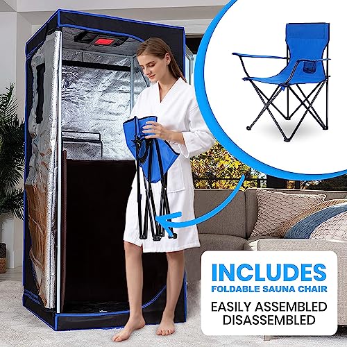 ZONEMEL Portable Full Size Infrared Sauna, Personal Sauna Tent with Remote Control, Heating Foot Pad, Foldable Chair, Sauna Robe, Home Sauna for Detox, Relaxation (Black, L 31.5β x W 31.5β x H 70.9β)